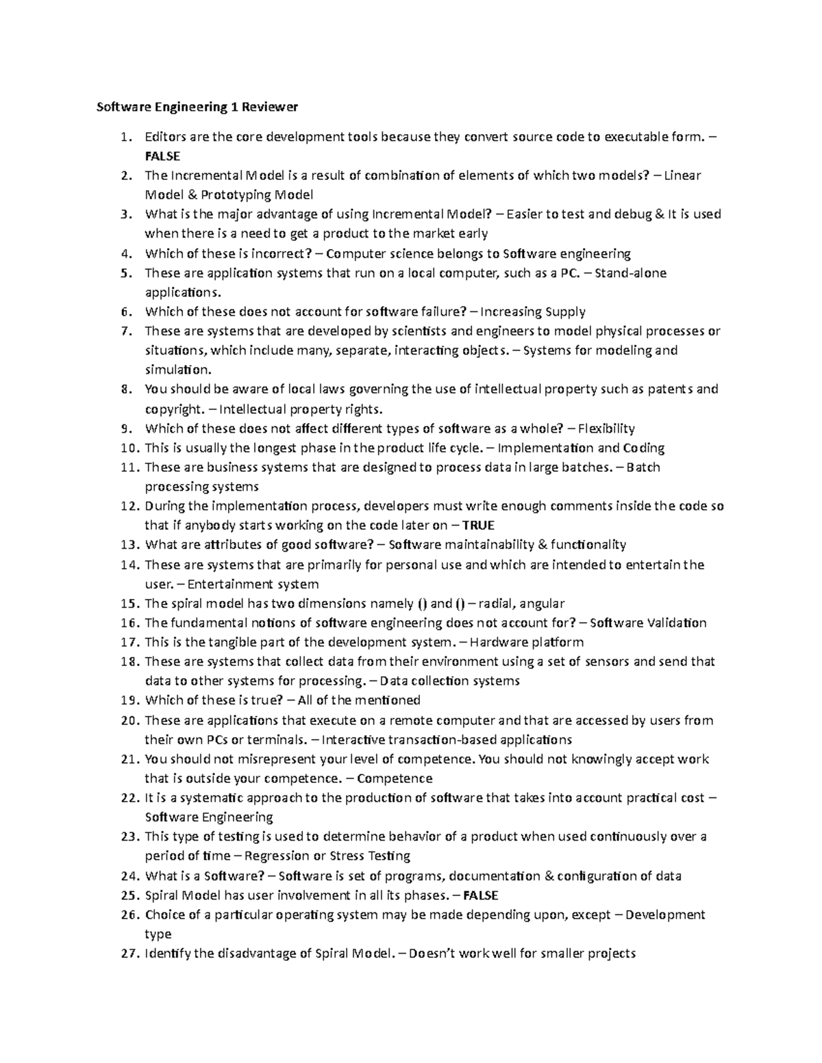 Software Engineering 1 Prelims Reviewer - Software Engineering 1 Reviewer 1. Editors are the ...