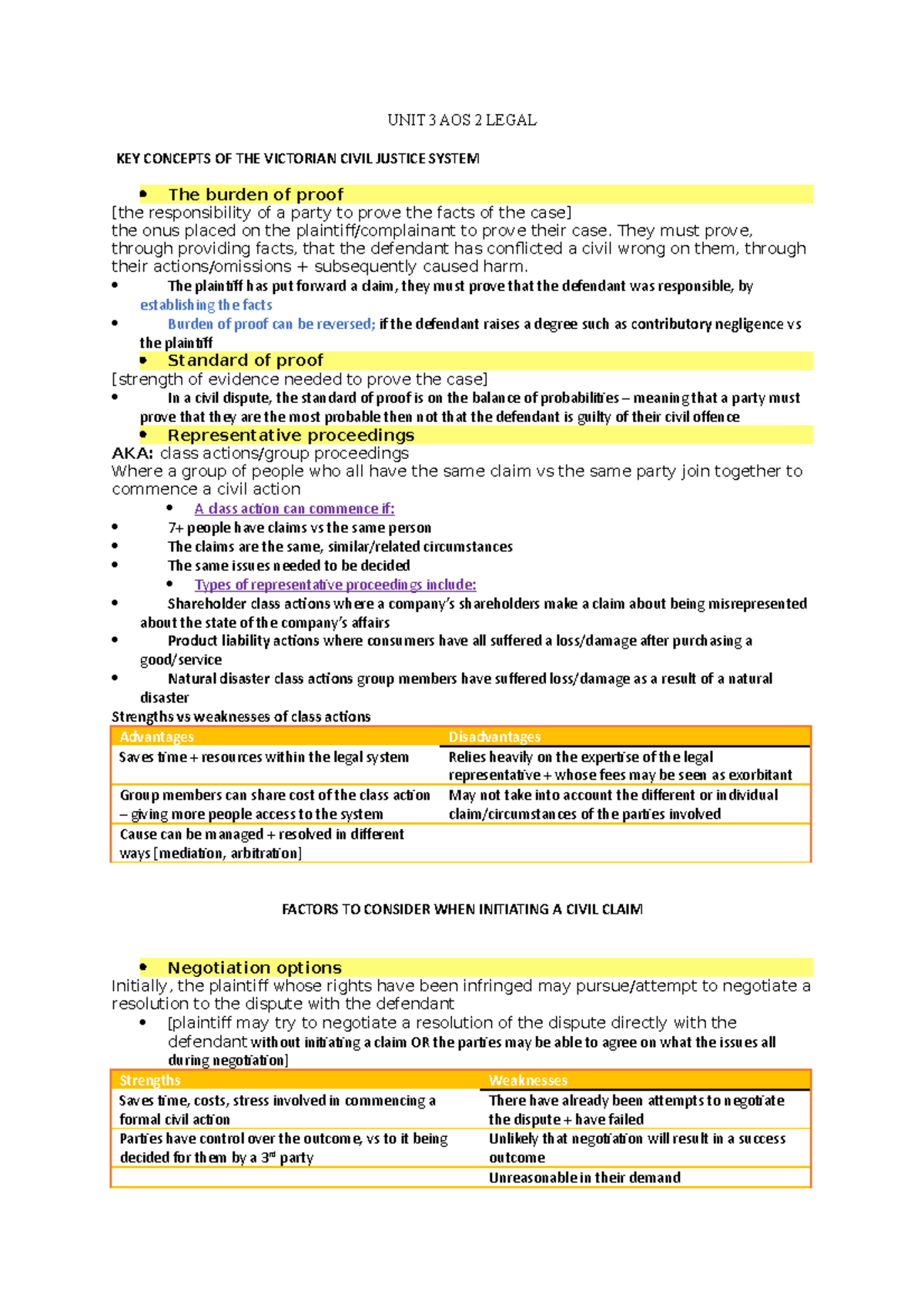 LEGAL STUDIES UNIT 3 AOS 2 NOTES - UNIT 3 AOS 2 LEGAL KEY CONCEPTS OF ...