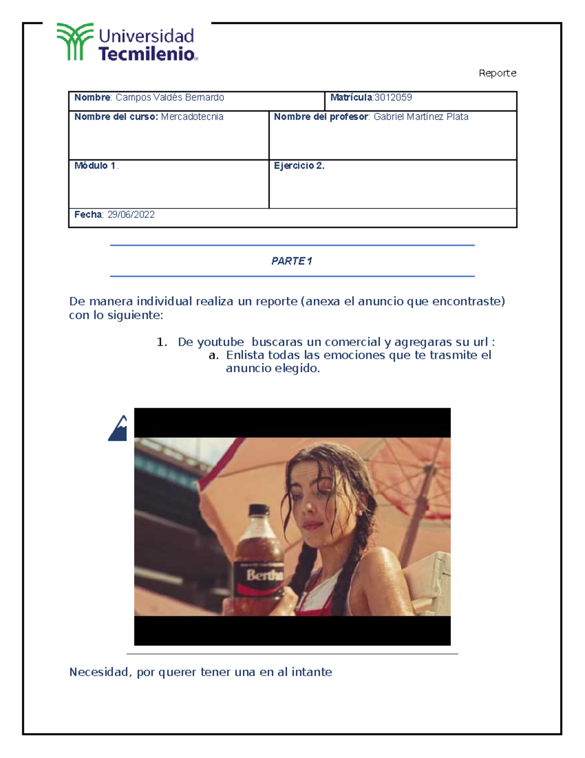 Ejercicio 2 - Mediante el análisis de un anuncio publicitario el alumno ...