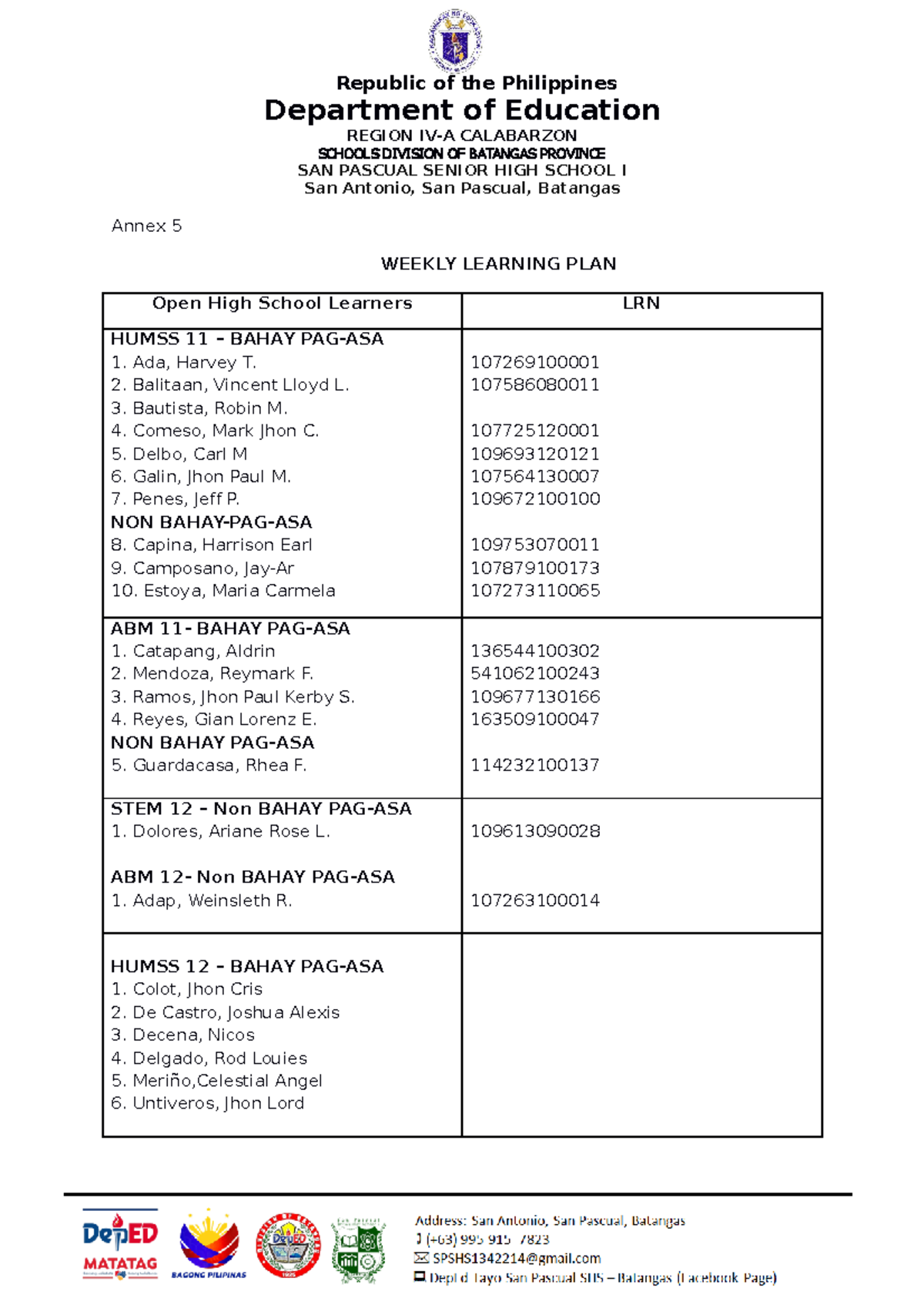 Learning-PLAN - learning - Department of Education REGION IV-A ...