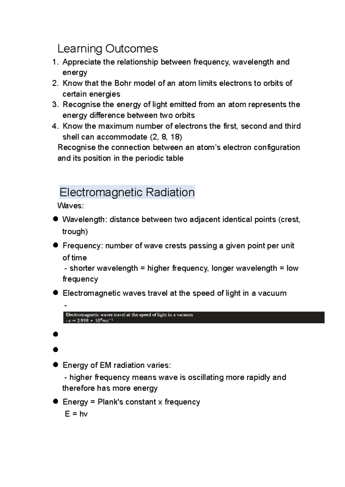 Chemistry Notes - Learning Outcomes 1. Appreciate the relationship ...