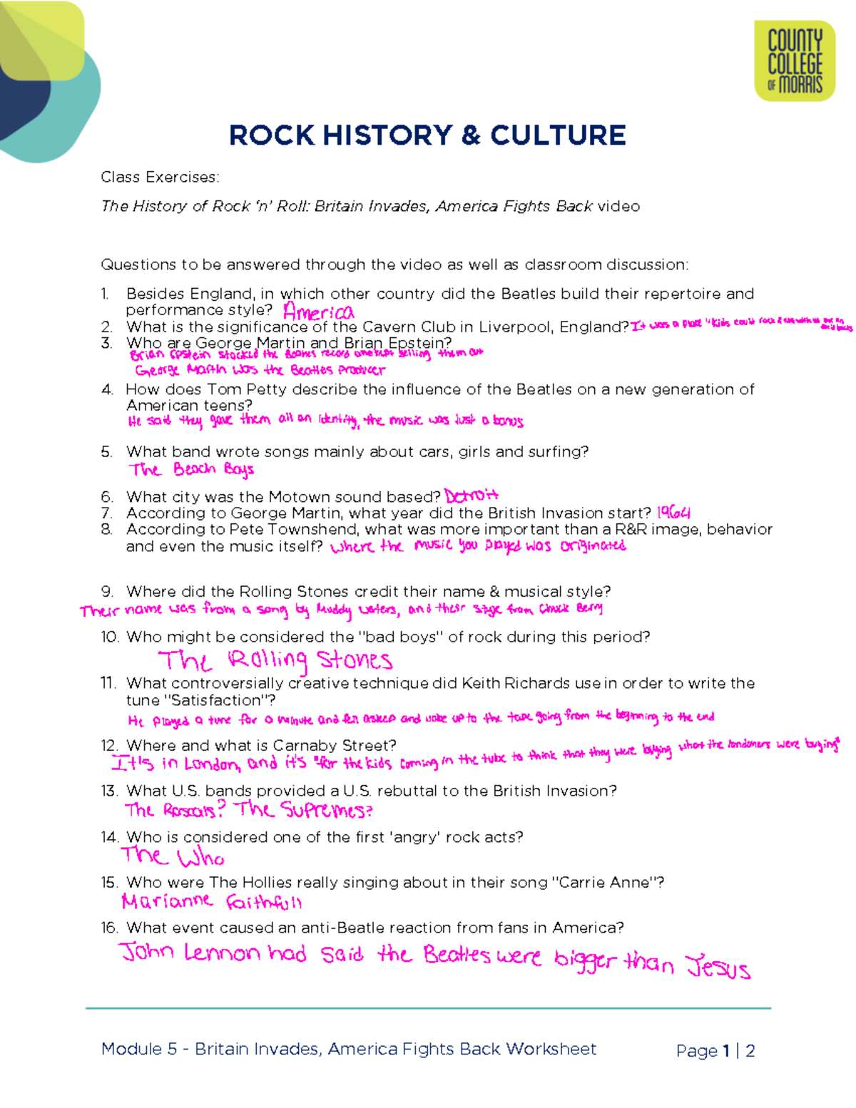 Module 5 - Britain Invades, America Fights Back Worksheet - Besides ...