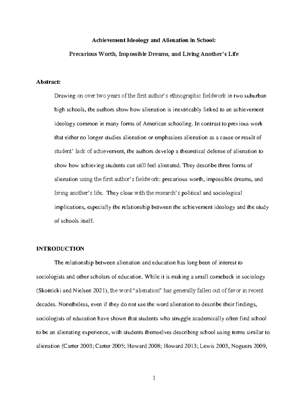 Achievement Ideology and Alienation in School - Achievement Ideology ...