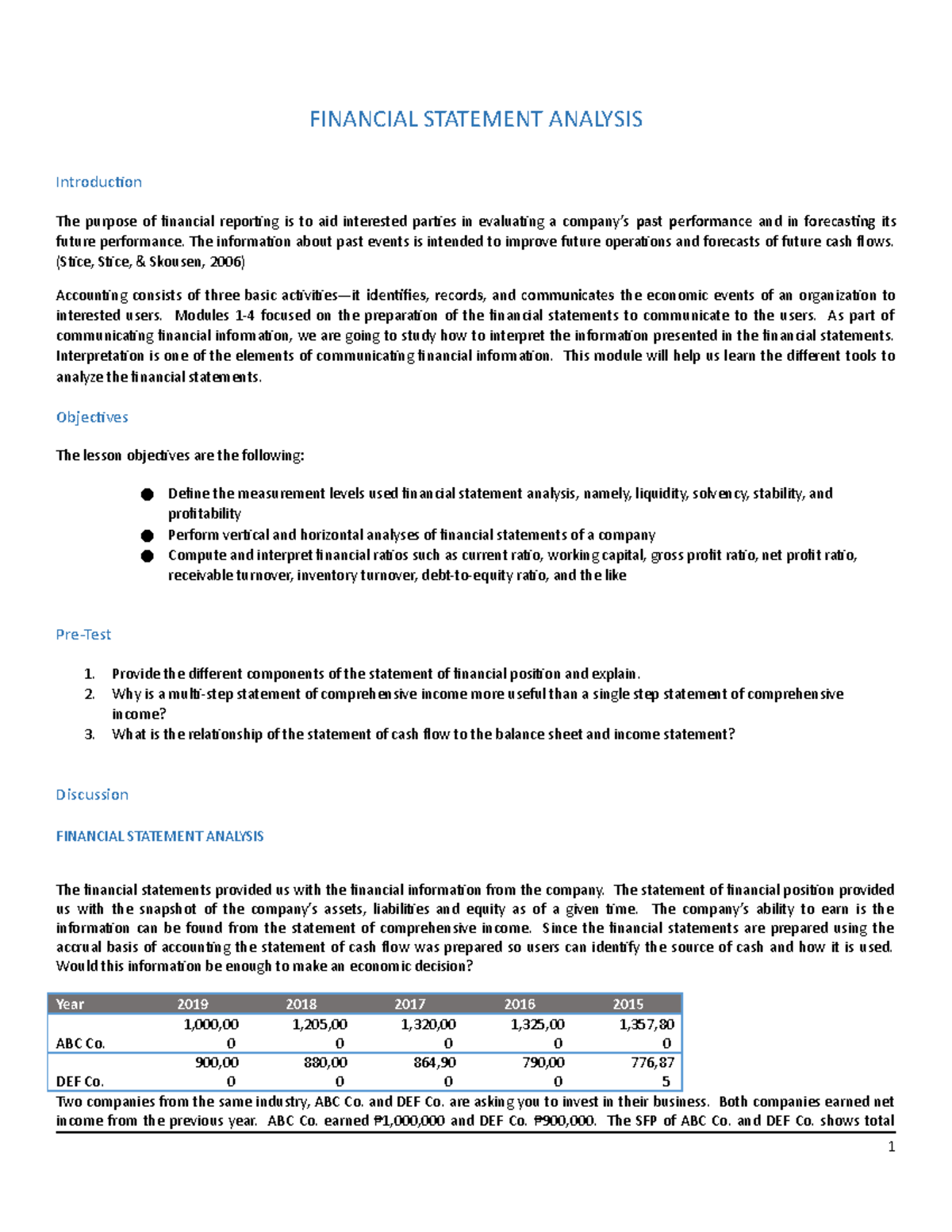 10 Financial Statement Analysis Accounting Notes - FINANCIAL STATEMENT ...