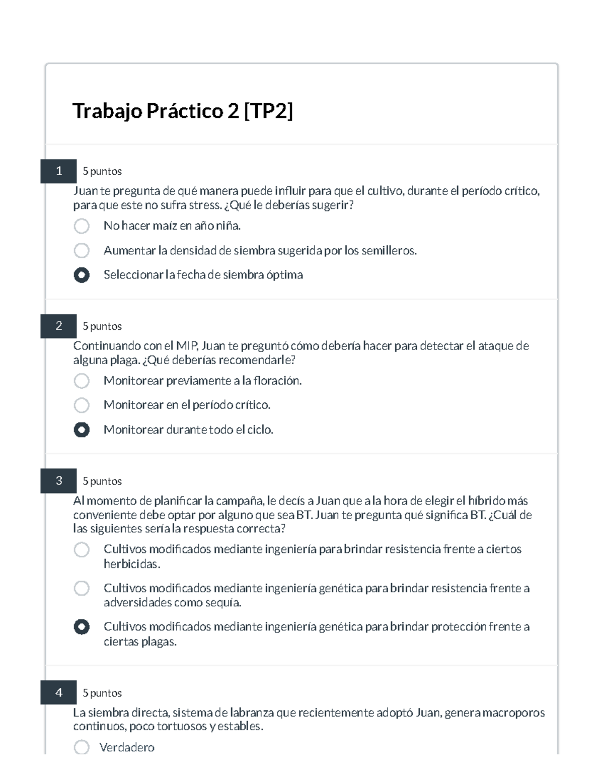 Trabajo Práctico 2 [TP2] - 5 puntos Juan te pregunta de qué manera puede inuir para que el ...