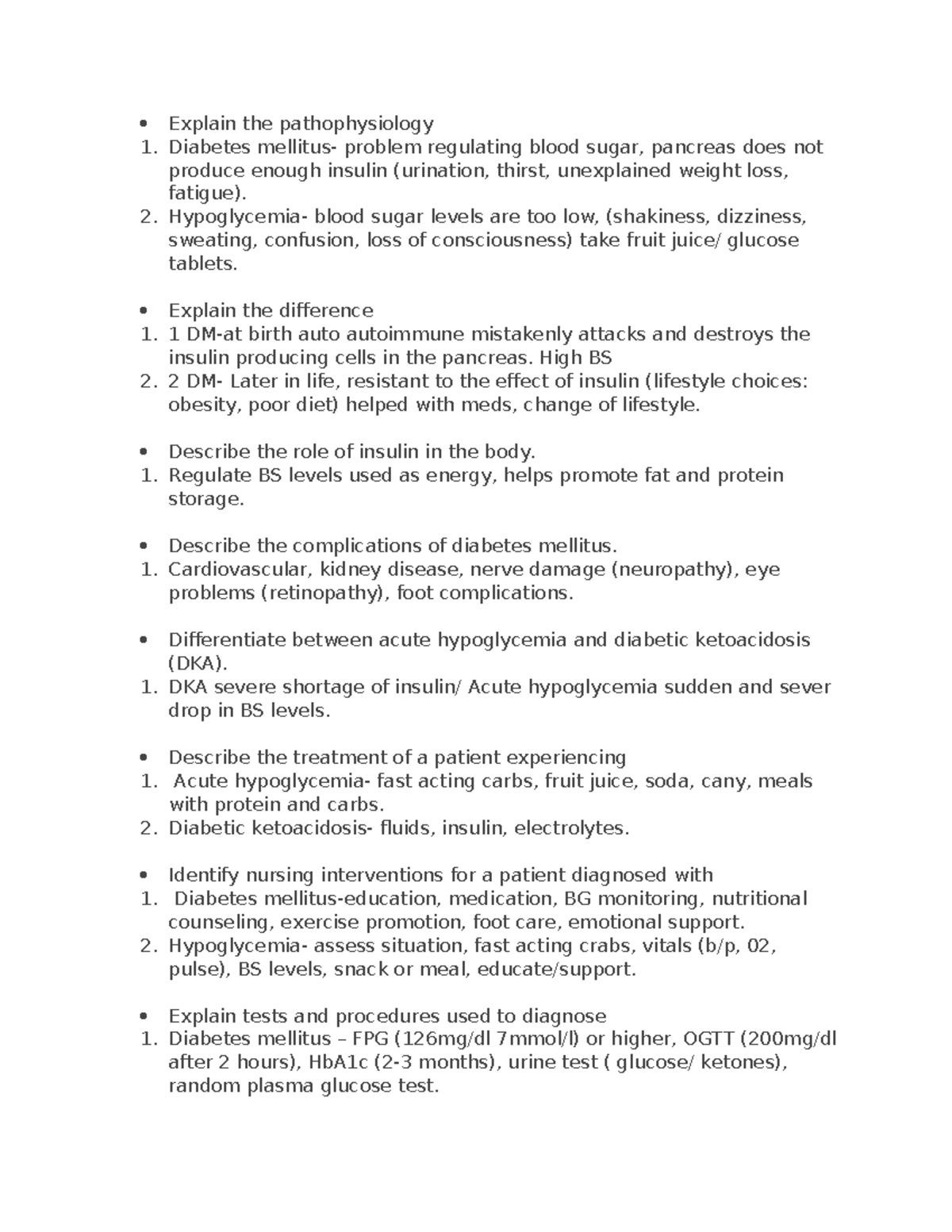 Explain the pathophysiology of diabetes mellitus and hypogly - Explain ...