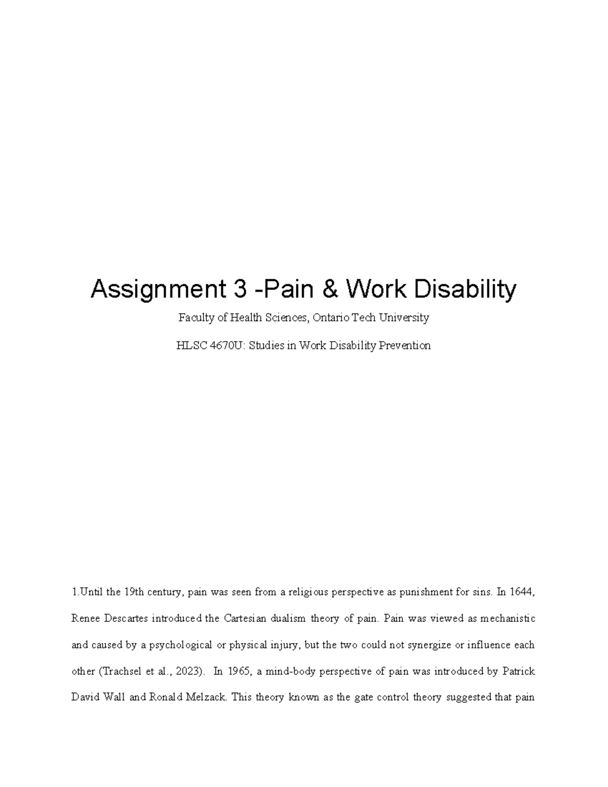 Assignment 3 -Pain & Work Disability - Assignment 3 -Pain & Work ...
