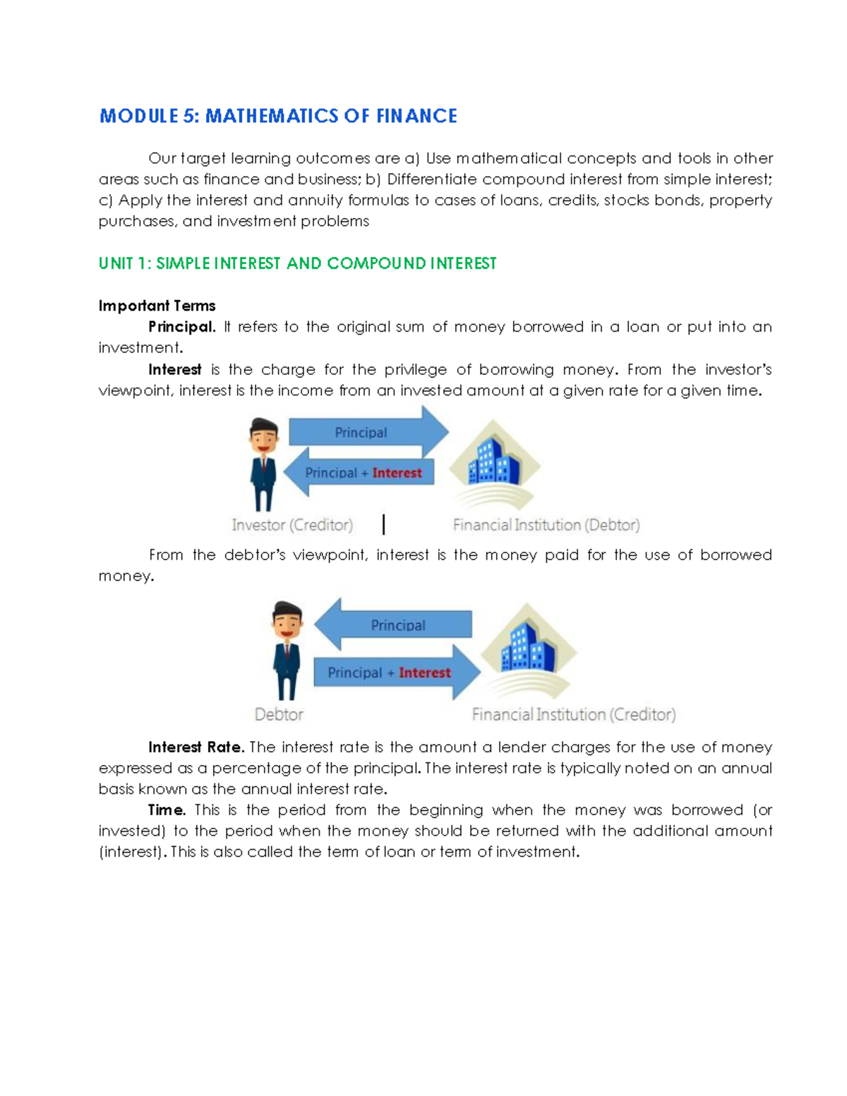 Mathematics OF Finance - MODULE 5: MATHEMATICS OF FINANCE Our target ...