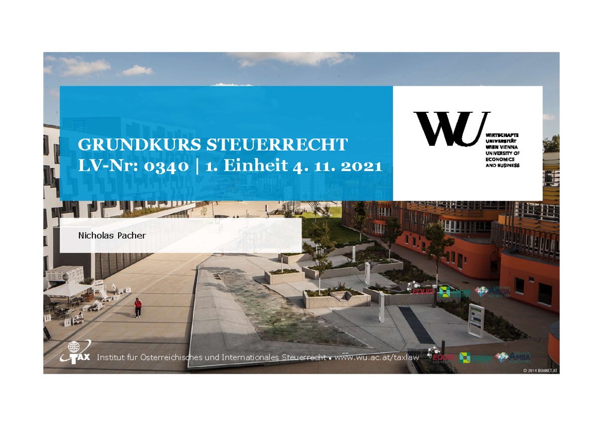 Foliensatz 1ste Einheit - Nicholas Pacher GRUNDKURS STEUERRECHT LV-Nr ...