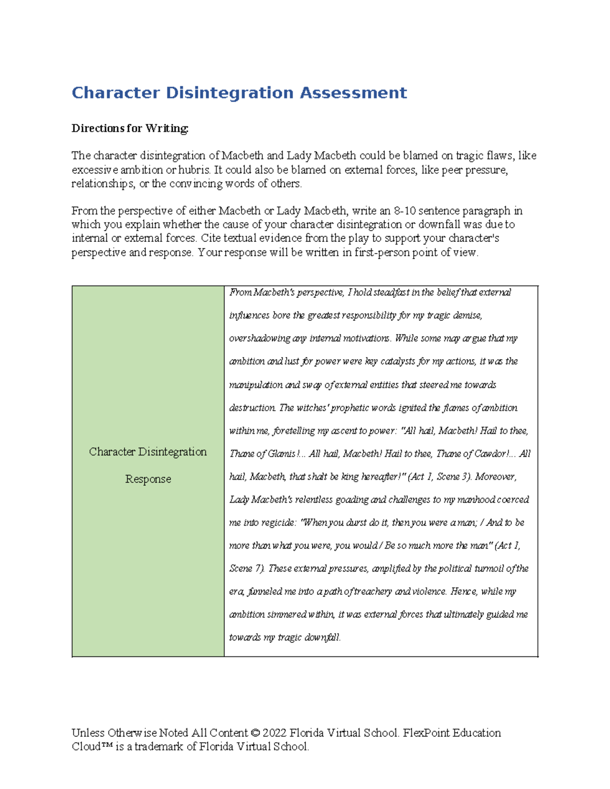 5.05 Character Disintegration Assessment - Character Disintegration ...