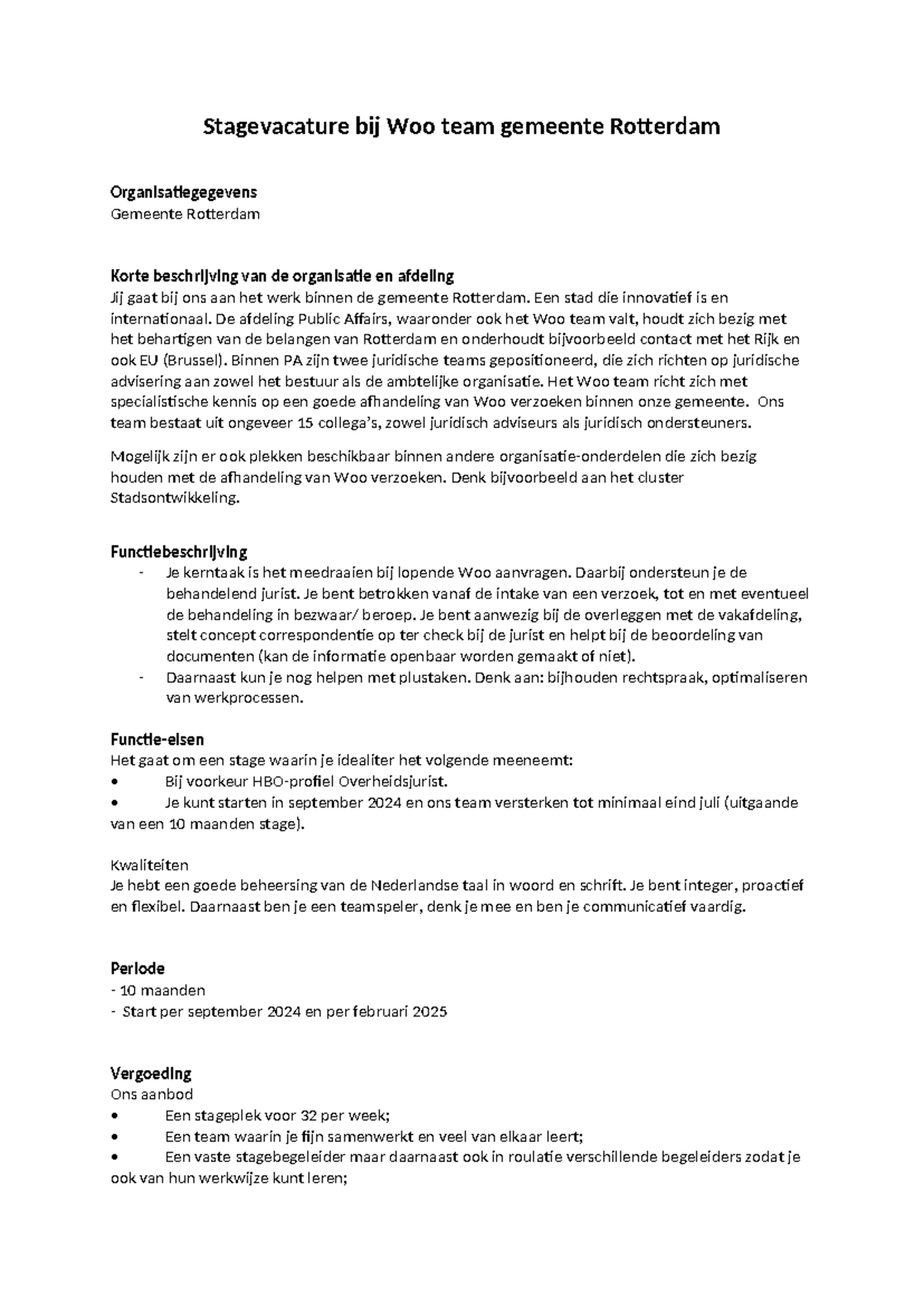 Stagevacature Woo-team gemeente Rotterdam - Stagevacature bij Woo team ...