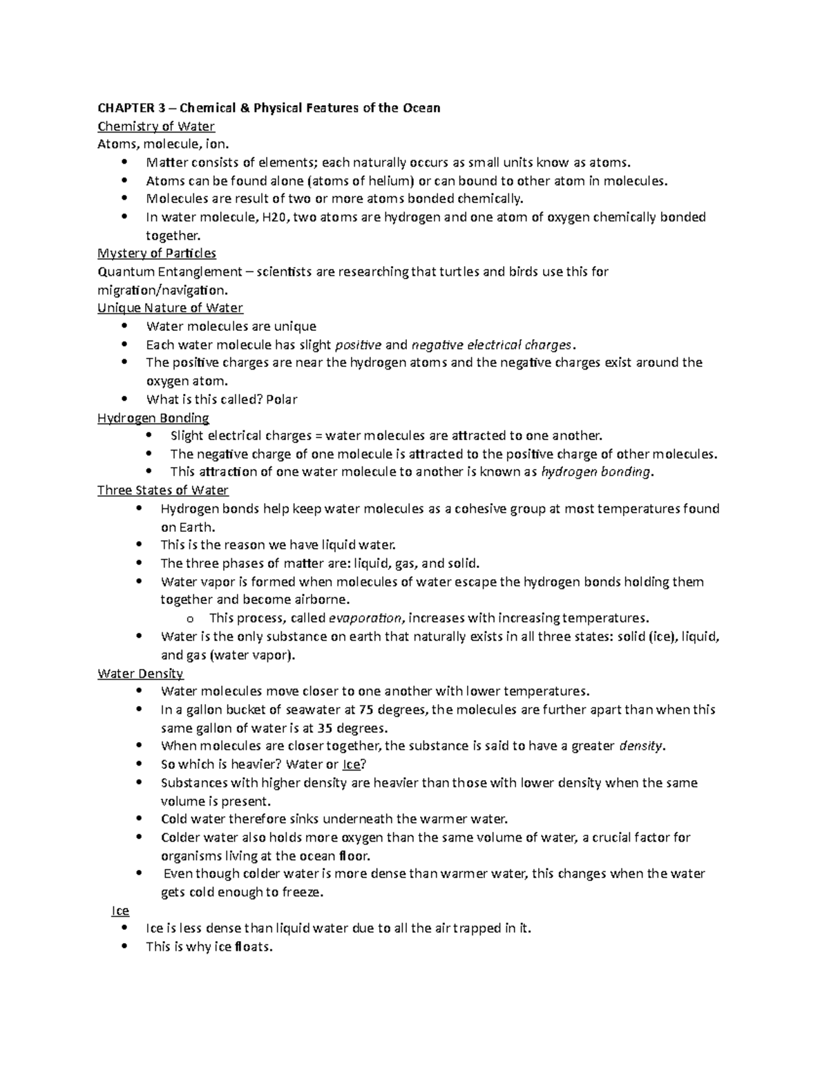 Chapter 3 Overview of Water - CHAPTER 3 – Chemical & Physical Features ...