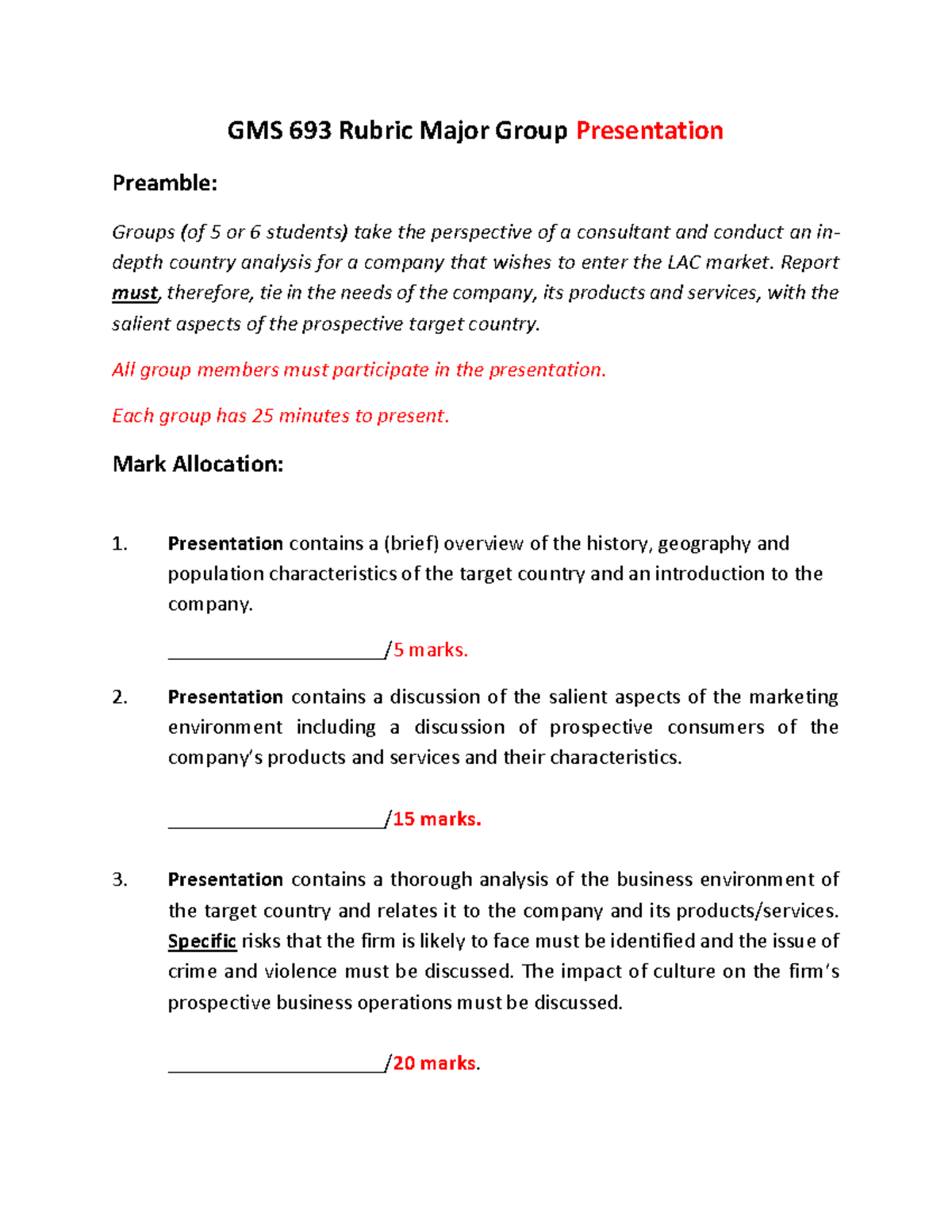 Final Group Project Presentation Evaluation Rubric-W2023 - GMS 693 ...