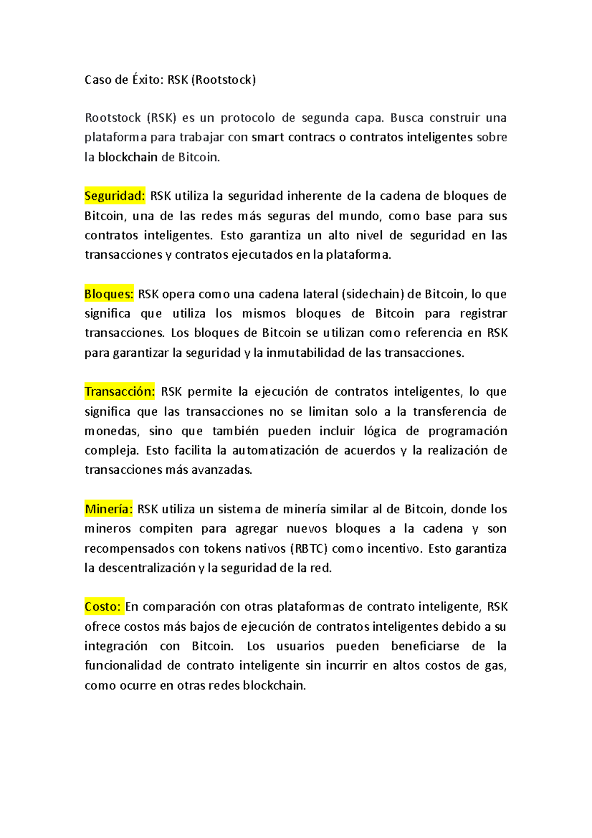 Caso de Éxito - Tp 3 - Tp 3 - Construccion de software. - Caso de Éxito: RSK (Rootstock ...