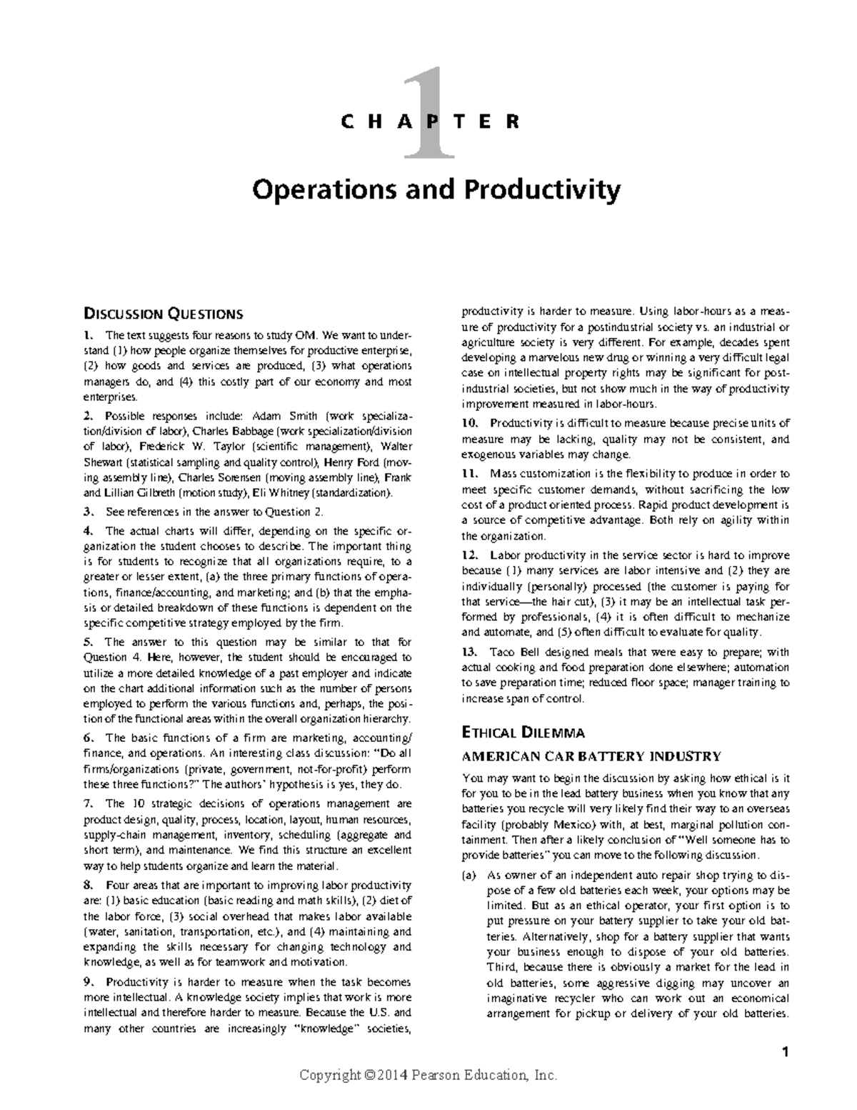 Hr om11 ism ch01 - solution manual - 1 1 CHAPTER Operations and ...