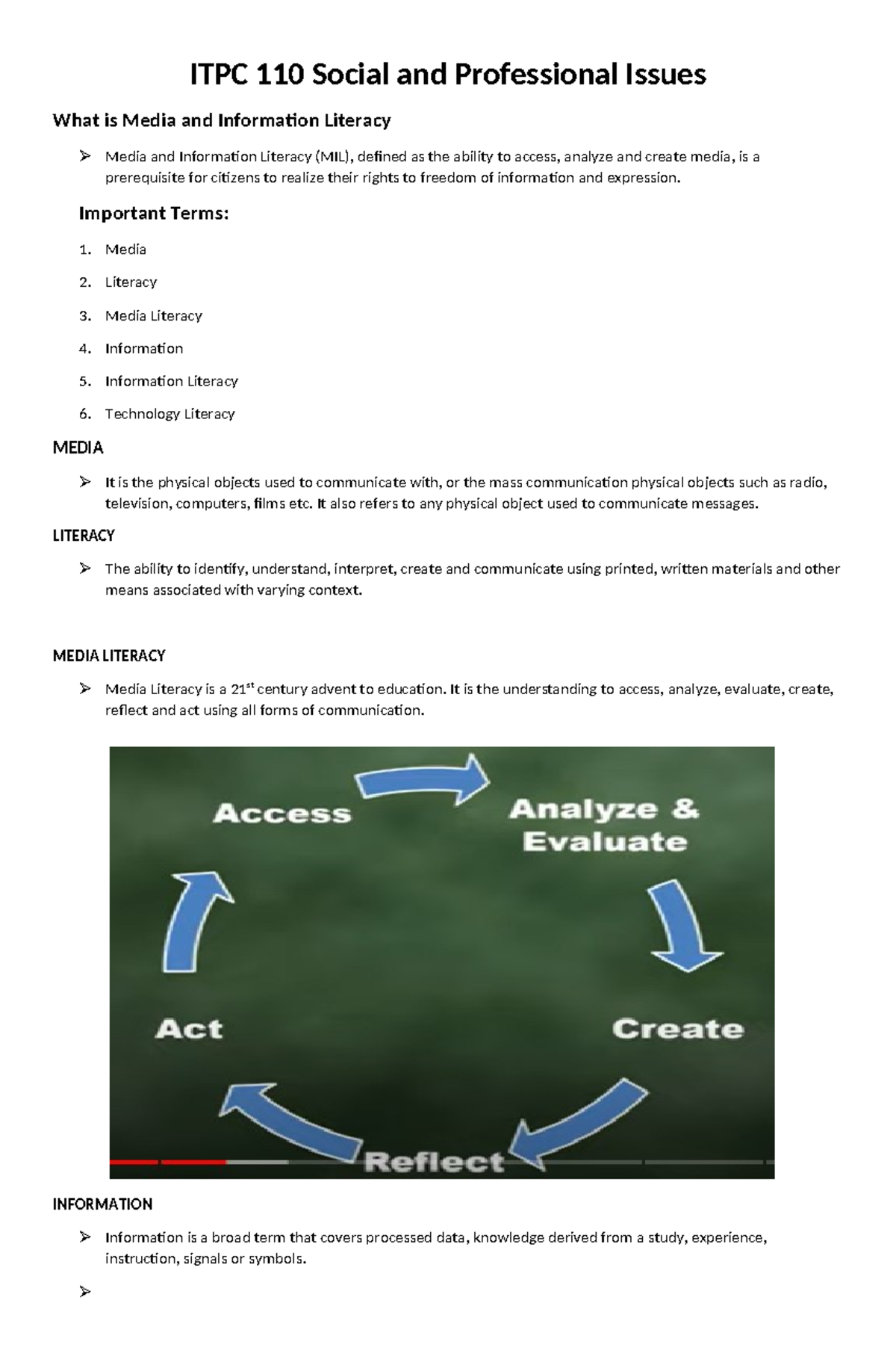 ITPC 110 Social and Professional Issues - Important Terms: 1. Media 2 ...