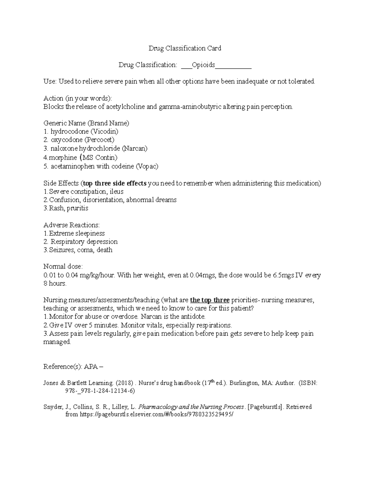Drug Classification Card opioid - Drug Classification Card Drug ...