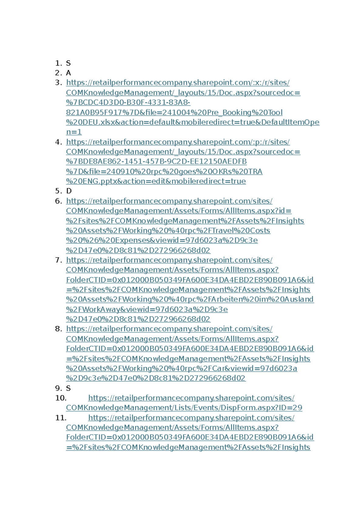 KM Answers - SADASY - 1. S 2. A retailperformancecompany.sharepoint/:x ...