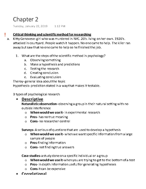 Chapter 2 Notes - Scientific Methods - PSYCHOLOGY: CHAPTER 2 ...