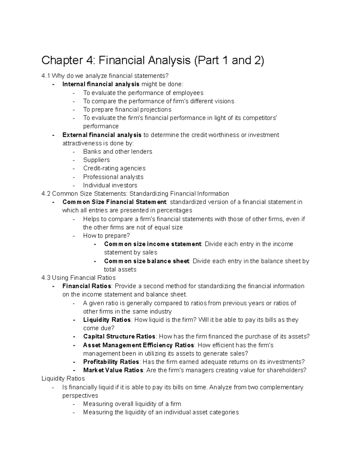 FIRE 311 Chapter 4 (Part 1 and 2) - Chapter 4: Financial Analysis (Part ...