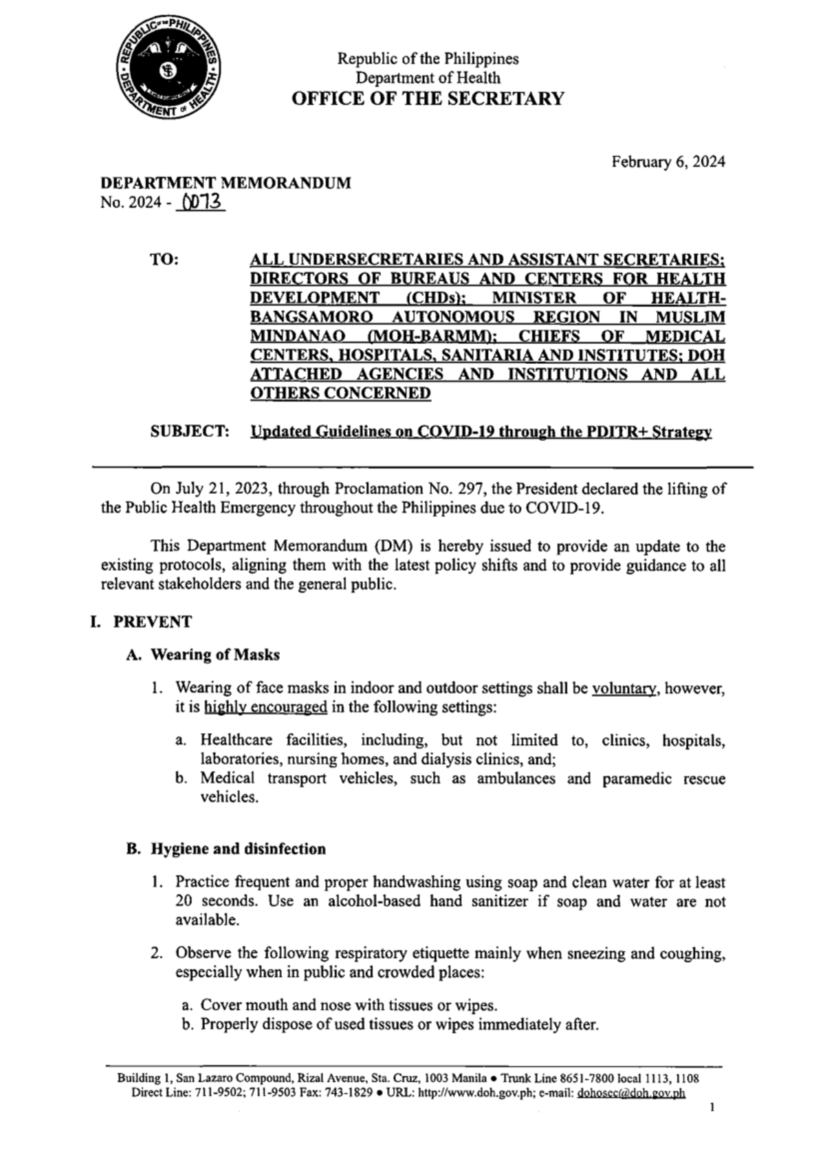 Updated guidelines on Covid feb 2024 - Republic of the Philippines ...
