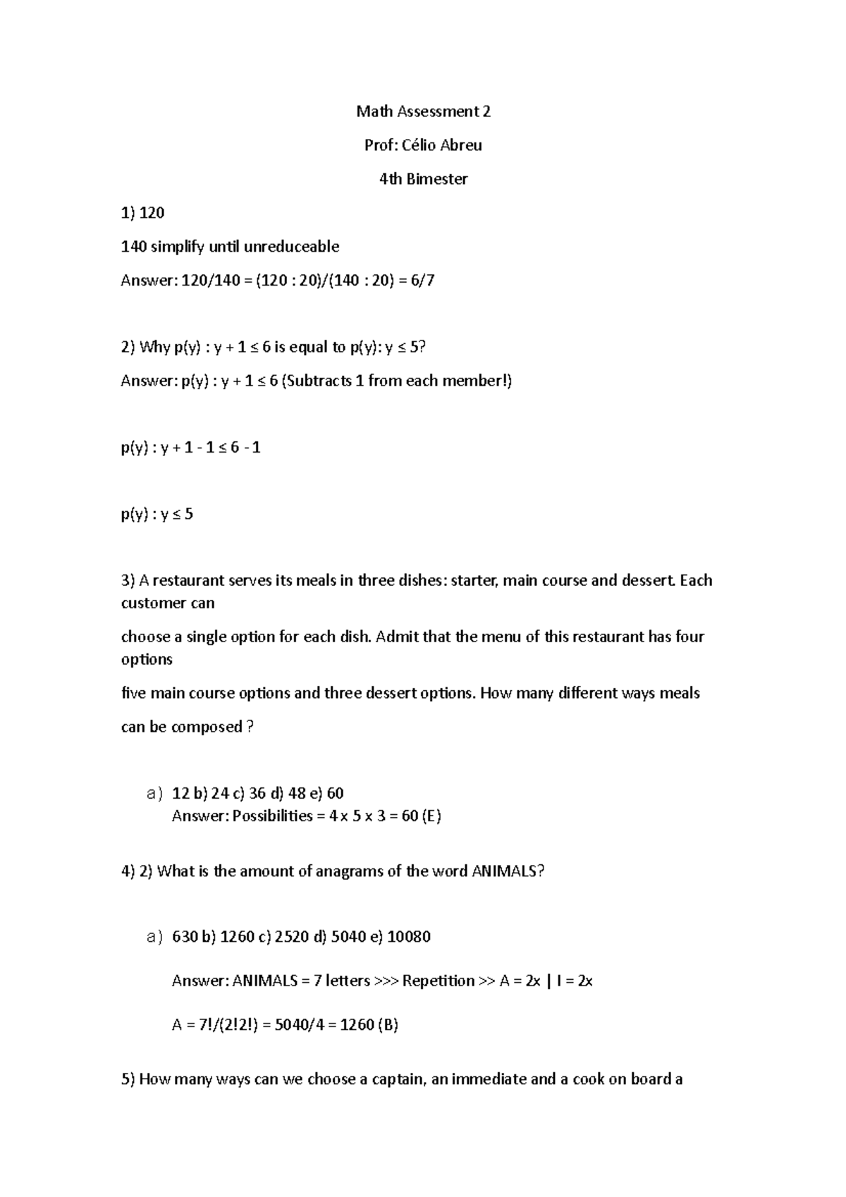 Math Assessment 2 - Algebra Study Materials, Notes, Papers, and Proof ...
