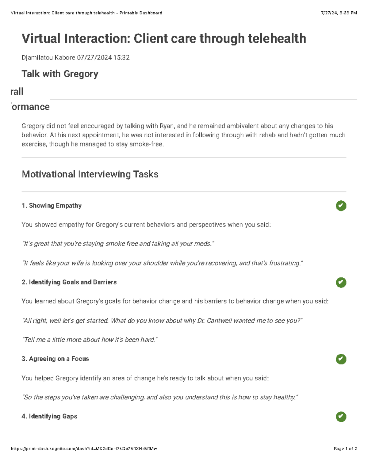 Virtual Interaction: Client care through telehealth - Printable - - Studocu