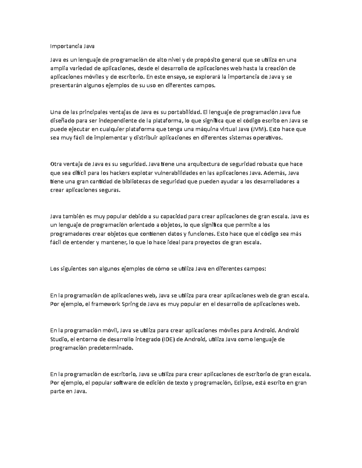 Java - About Java - Importancia Java Java es un lenguaje de ...