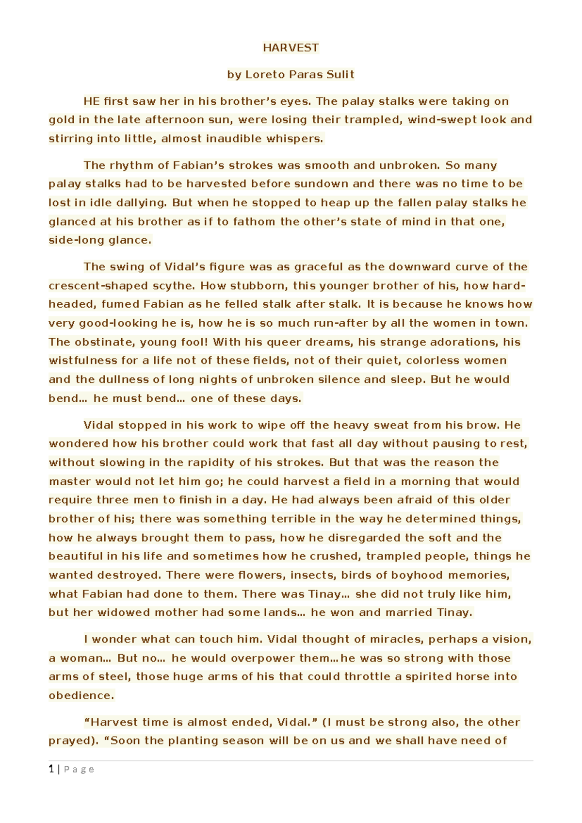 Harvest by Loreto Paras - HARVEST by Loreto Paras Sulit HE first saw ...