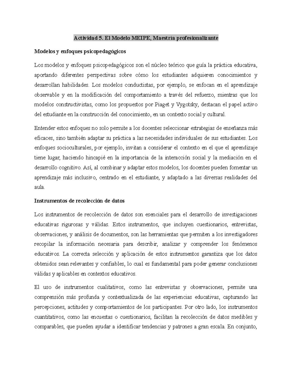 Mód. 3 Sesión 17. Act. 5 - vbnm - Actividad 5. El Modelo MEIPE ...
