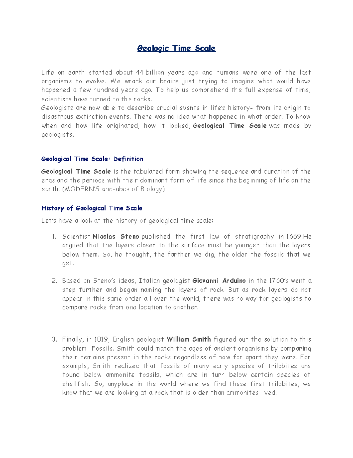 Geologic Time Scale Notes - Geologic Time Scale Life on earth started ...