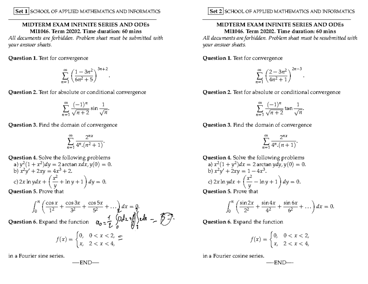 Midtern test 20202 - Set 1 SCHOOL OF APPLIED MATHEMATICS AND ...