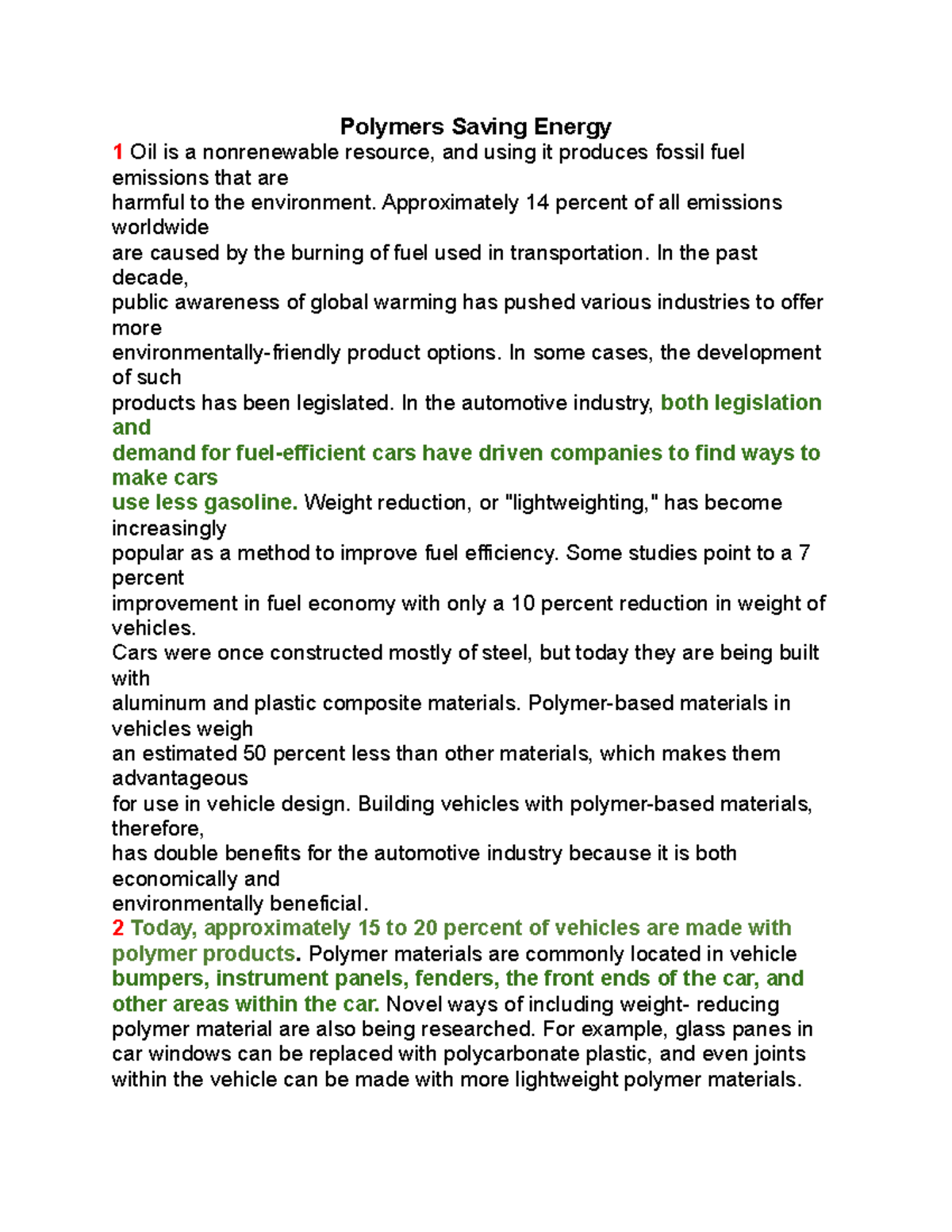 Polymers Saving Energy - Approximately 14 percent of all emissions ...