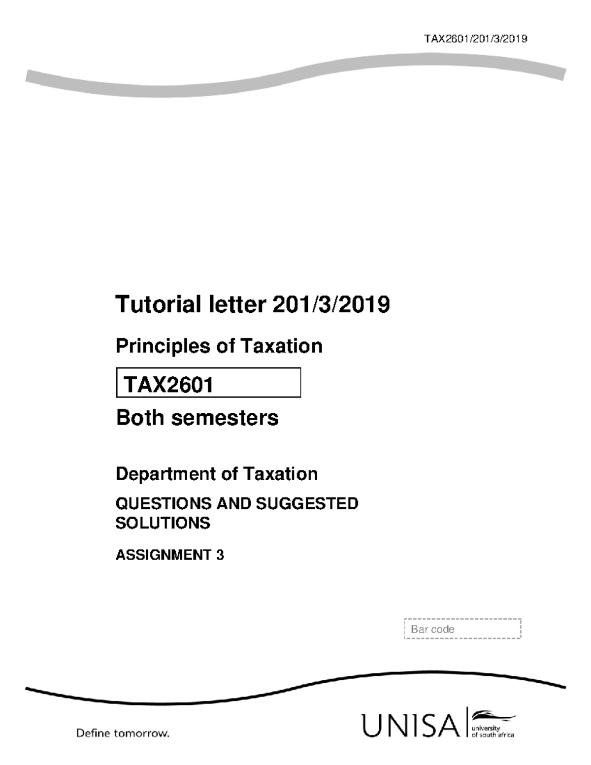 TAX2601 2019 TL 201 3 B - TAX2601/201/3/ Tutorial letter 201/3 ...