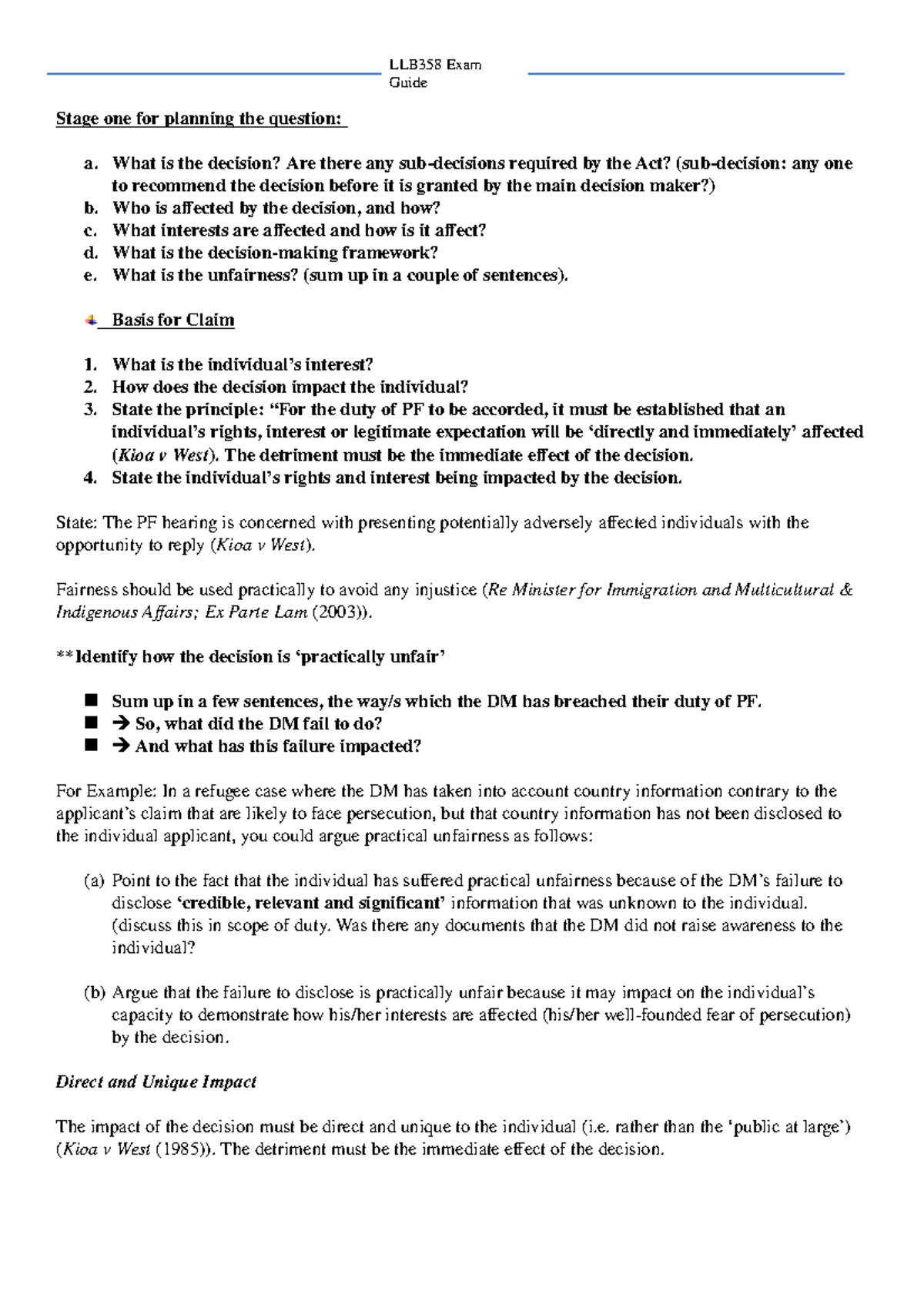 LLB385 Exam guide - LLB358 Exam Guide Stage one for planning the ...