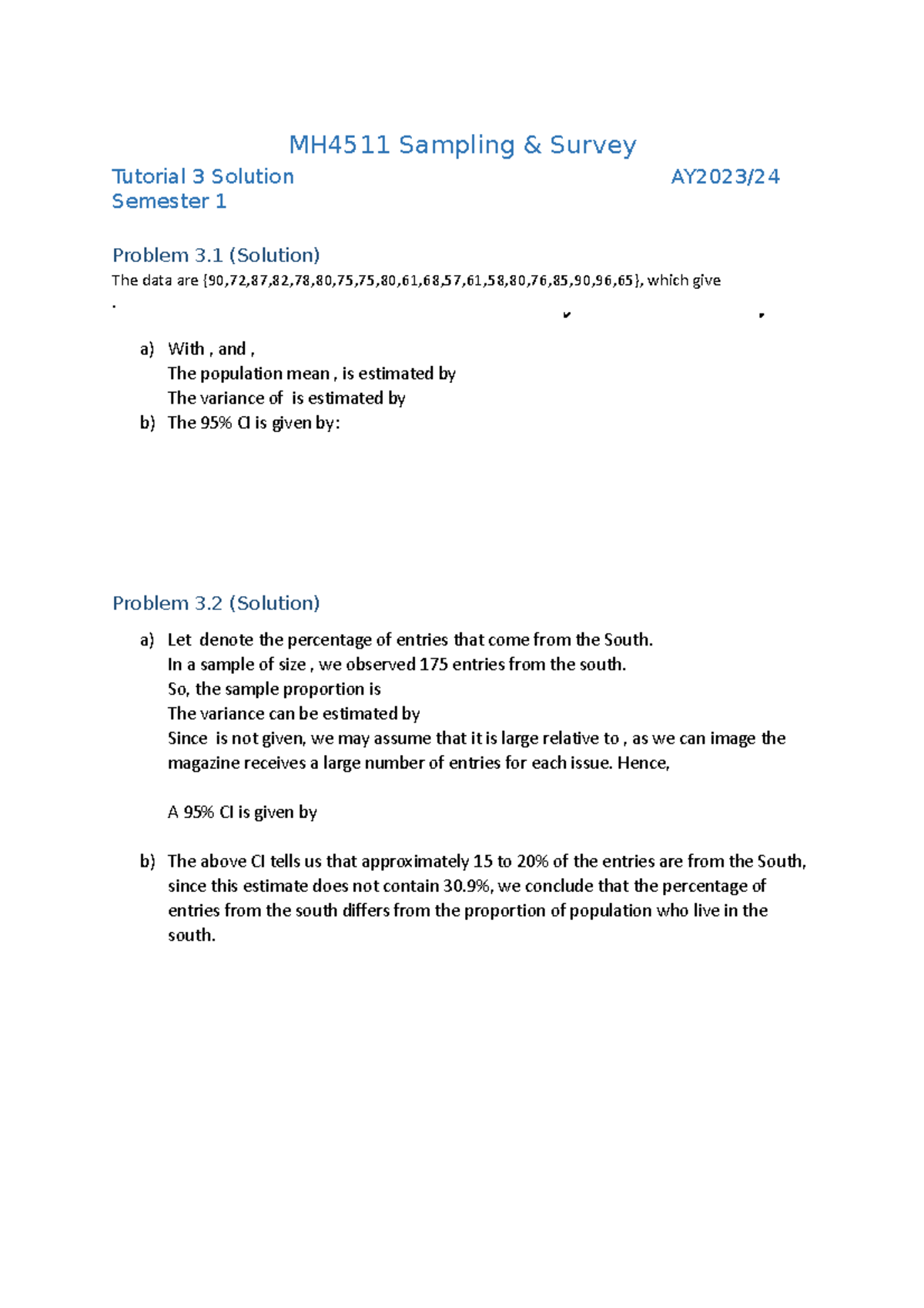 Mh4511 Tutorial 03 Solution Mh4511 Sampling And Survey Tutorial 3 Solution Ay2023 Semester 1
