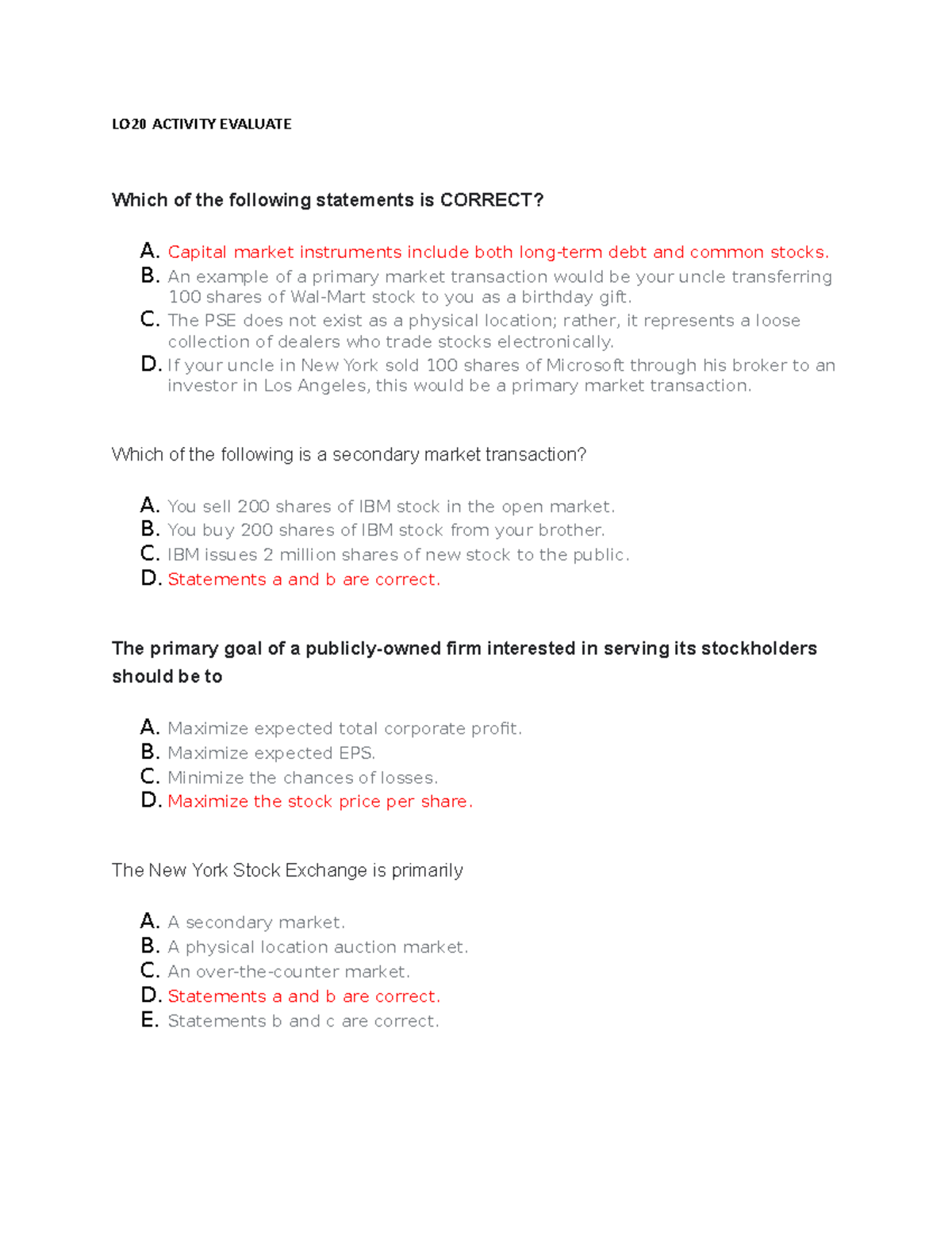 LO20 Activity Evaluate - LO20 ACTIVITY EVALUATE Which of the following ...