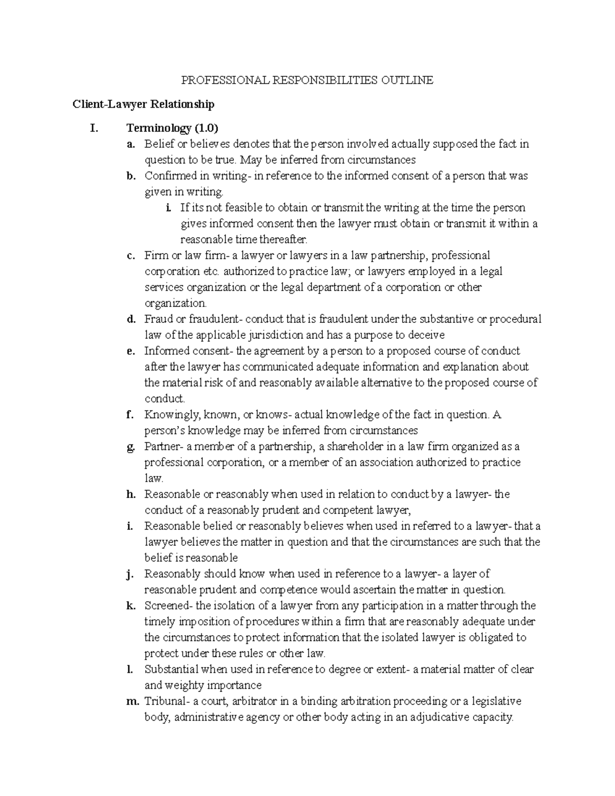 Professional Responsibilities Outline - PROFESSIONAL RESPONSIBILITIES ...