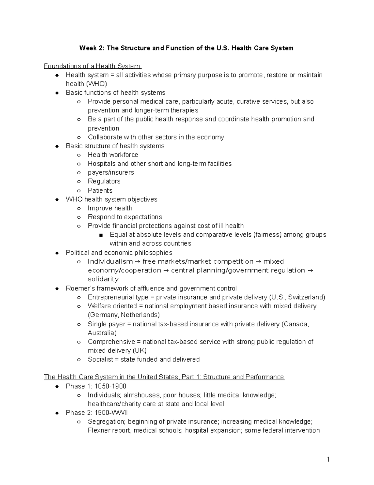Week 2 The Structure and Function of the U.S. Health Care System - Week ...