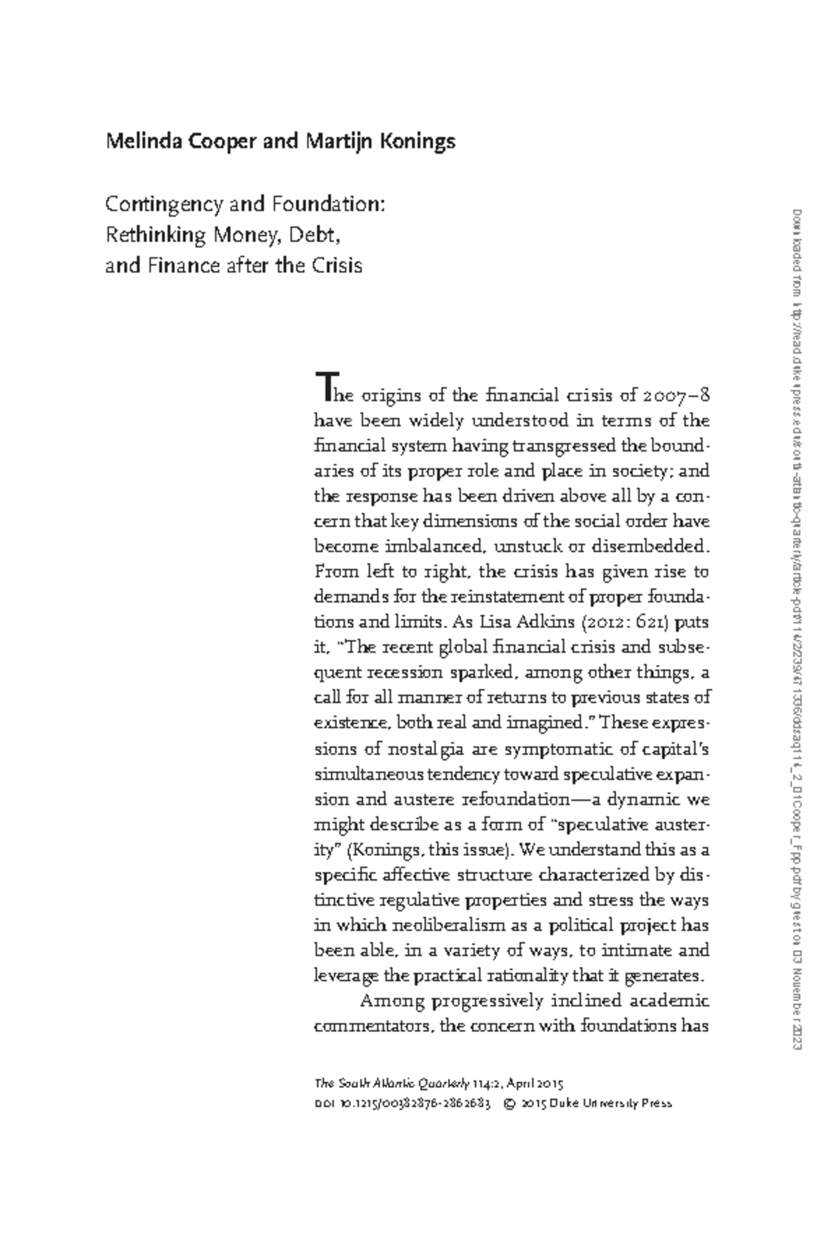 Contingency and Foundation Rethinking Money, Debt, and Finance After ...