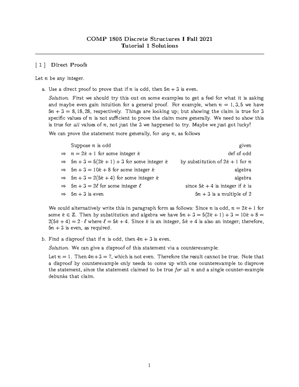Tut1s Tutorial 1 With Lecture Notes Included Comp 1805 Discrete Structures I Fall 2021
