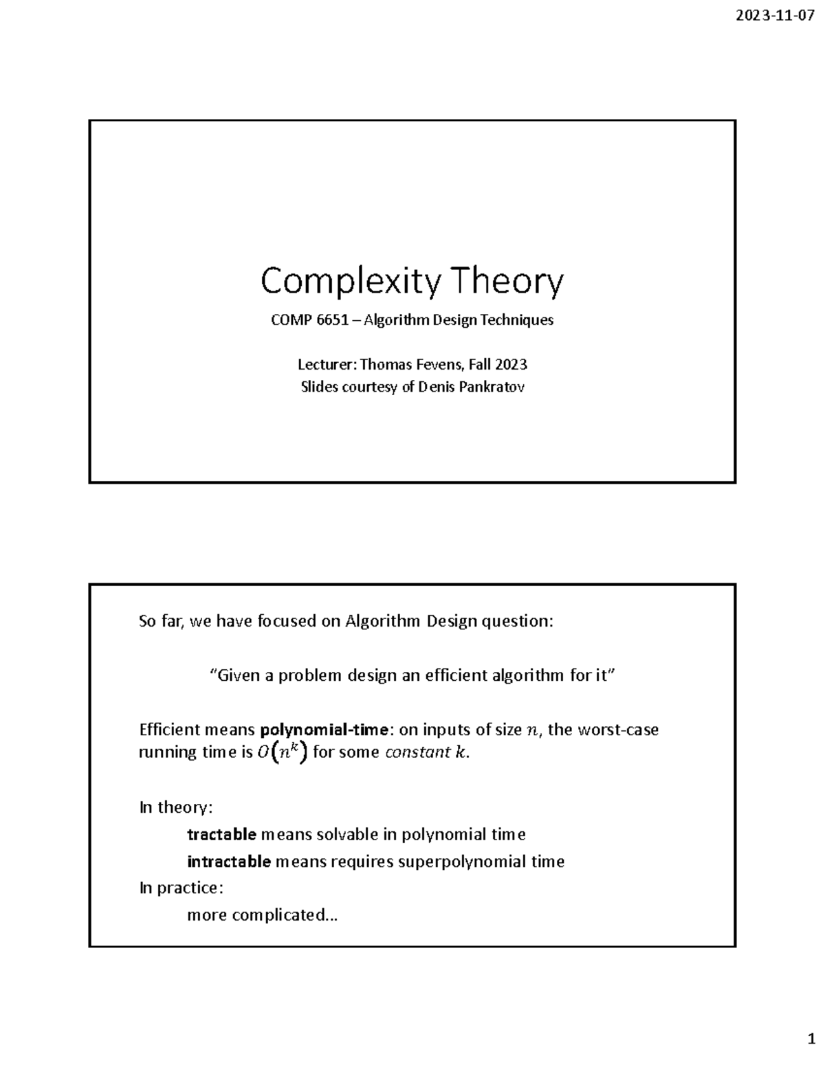 Week 11 Notess Complexity Theory Comp 6651 Algorithm Design