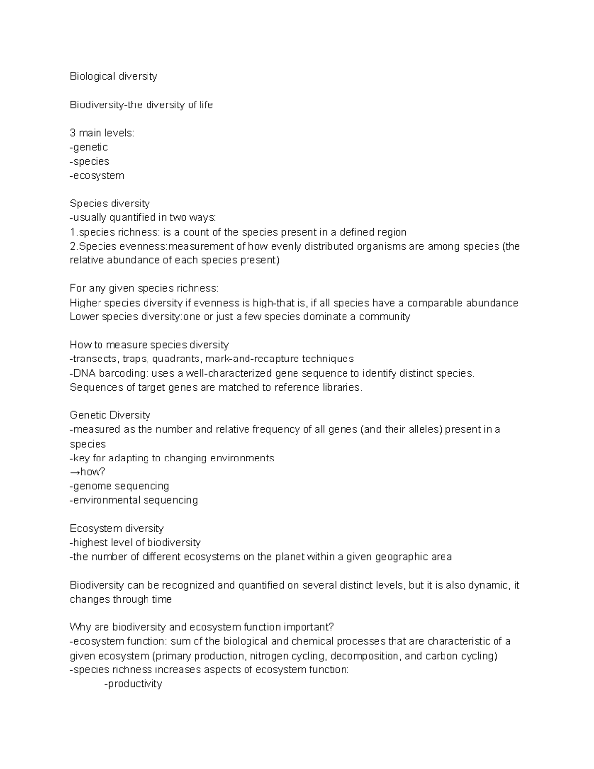 Exam 1 Notes - Biological diversity Biodiversity-the diversity of life ...