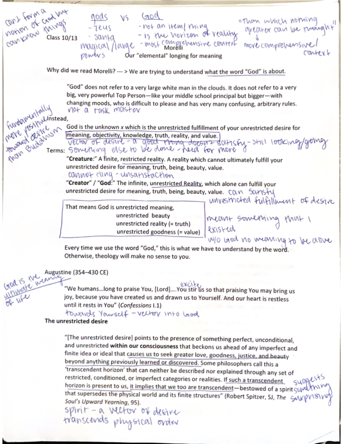 10 13 lecture notes - gods Class10/13 Santa Our "elemental" longing for ...