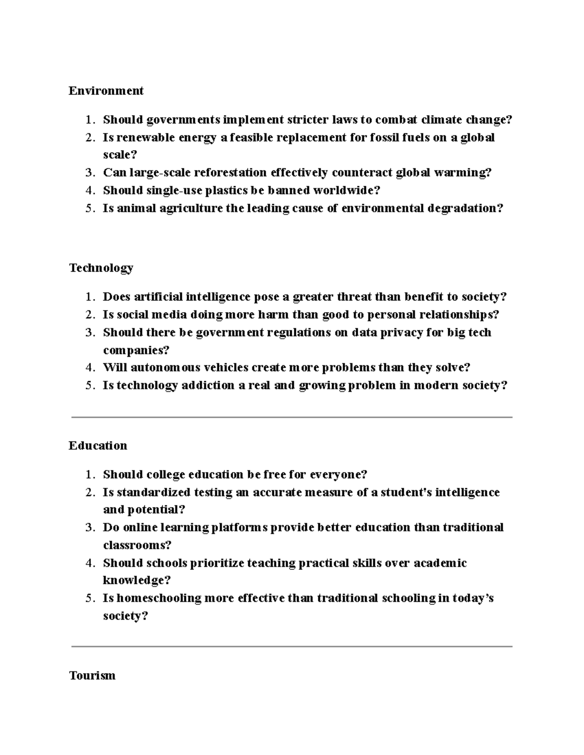Argumentative-topics-1 - Environment 1. Should governments implement ...