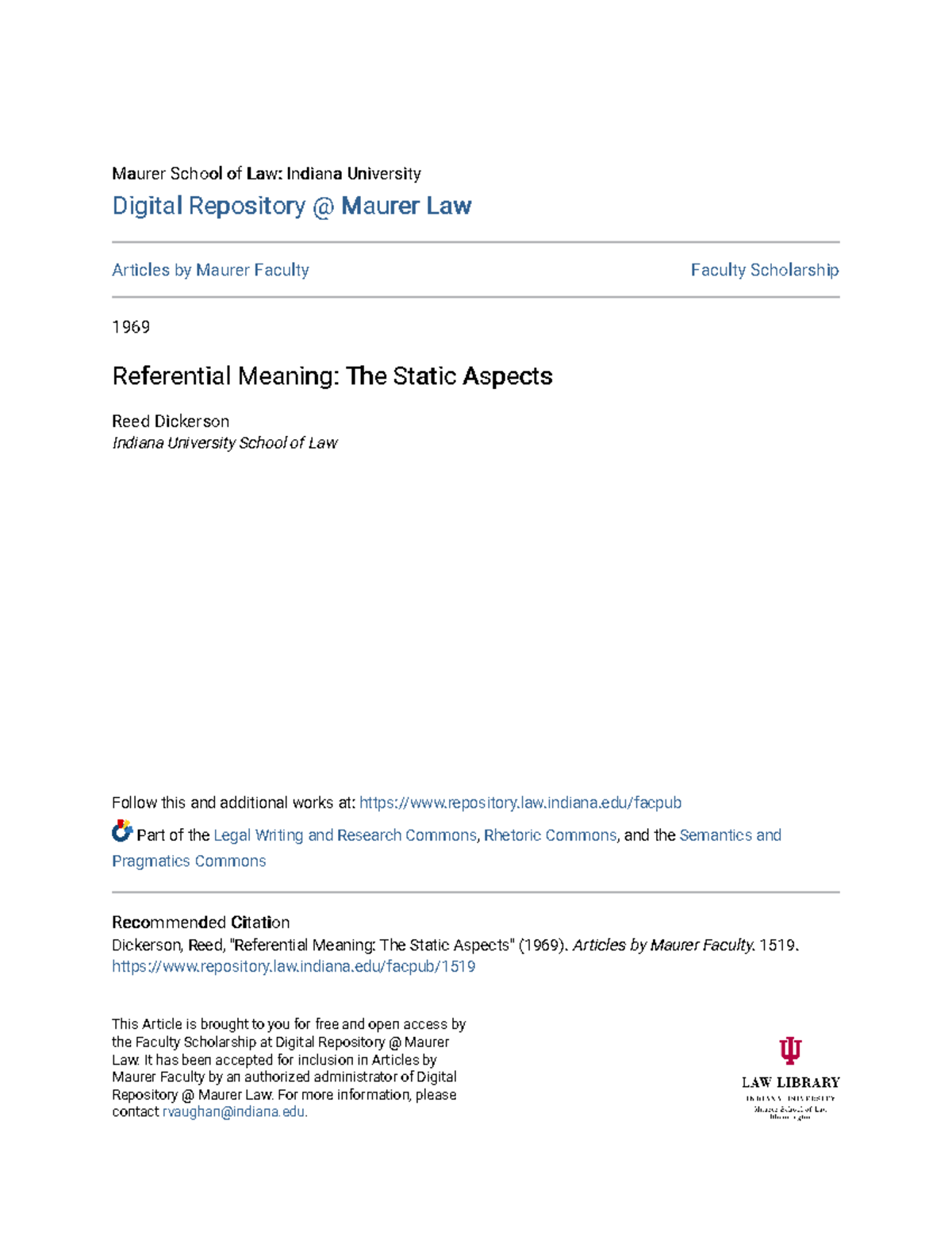 Referential Meaning The Static Aspects - Maurer School of Law: Indiana ...