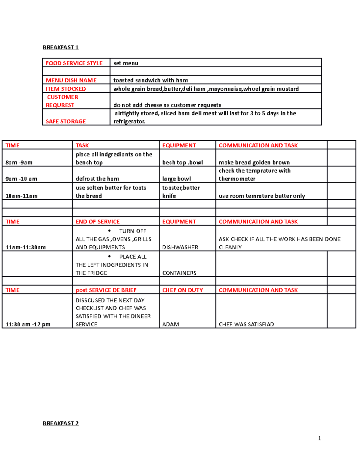 12 Workflow PLAN - AABBCCDD - BREAKFAST 1 FOOD SERVICE STYLE set menu ...