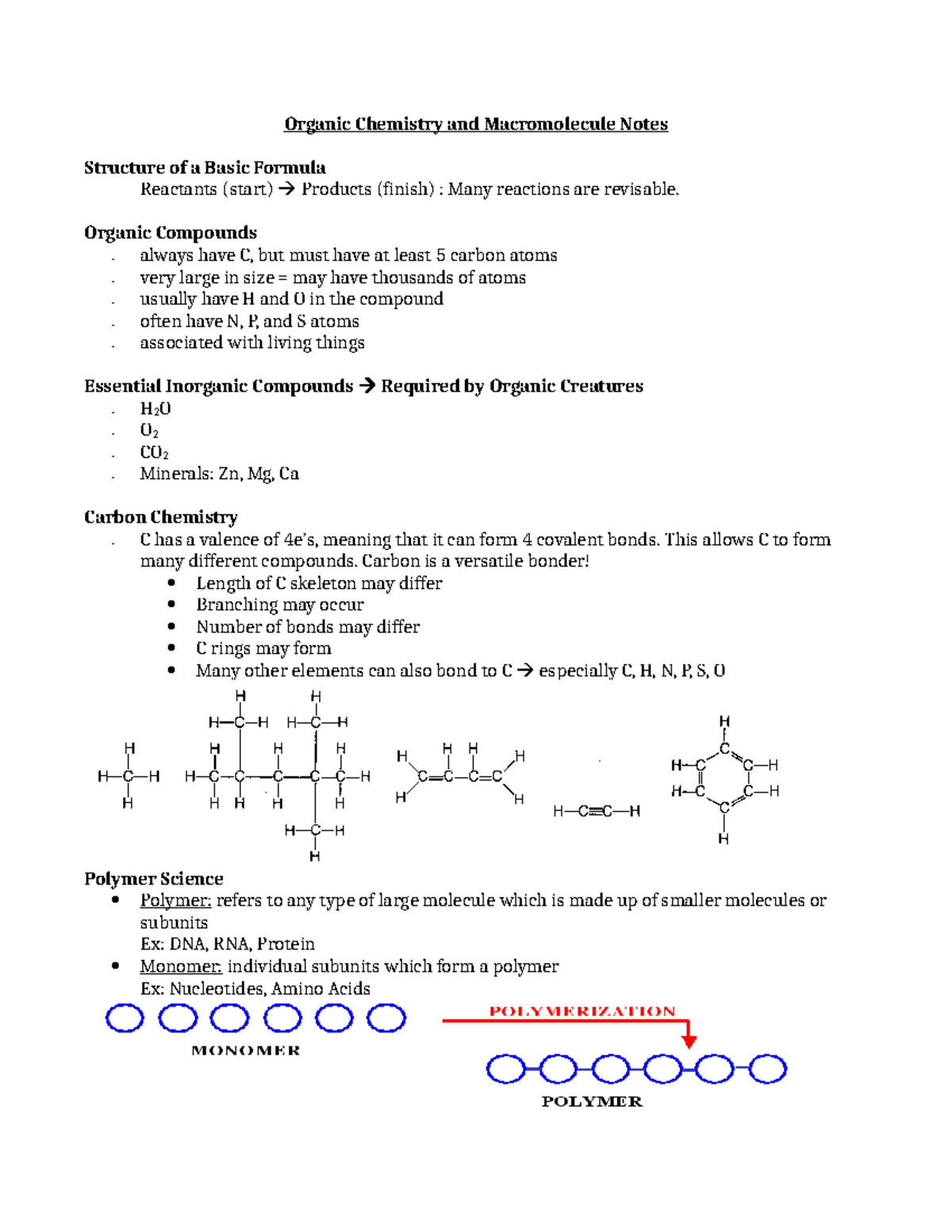 Organic Chemistry and Macromolecule Notes - Organic Chemistry and ...