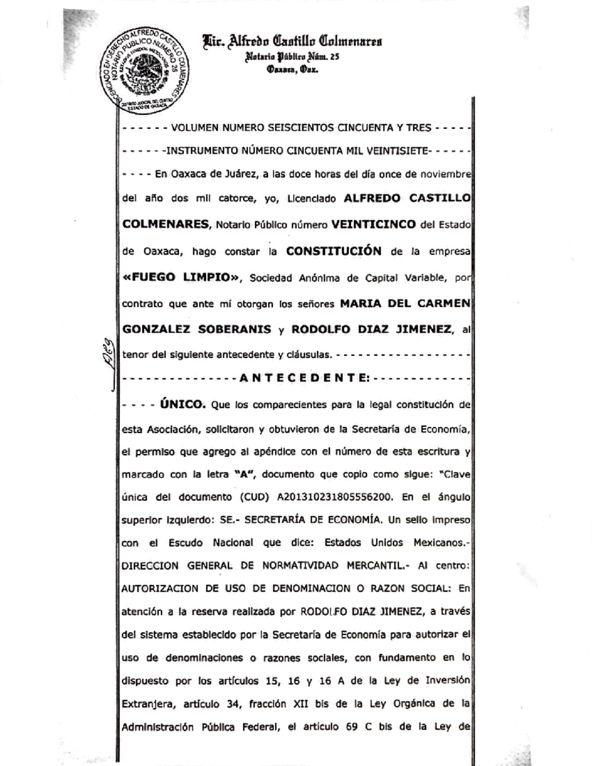 Acta Constitutiva - ALFREDO DEPARTMENT PUBLICO Tir. Alfredo Castillo ...