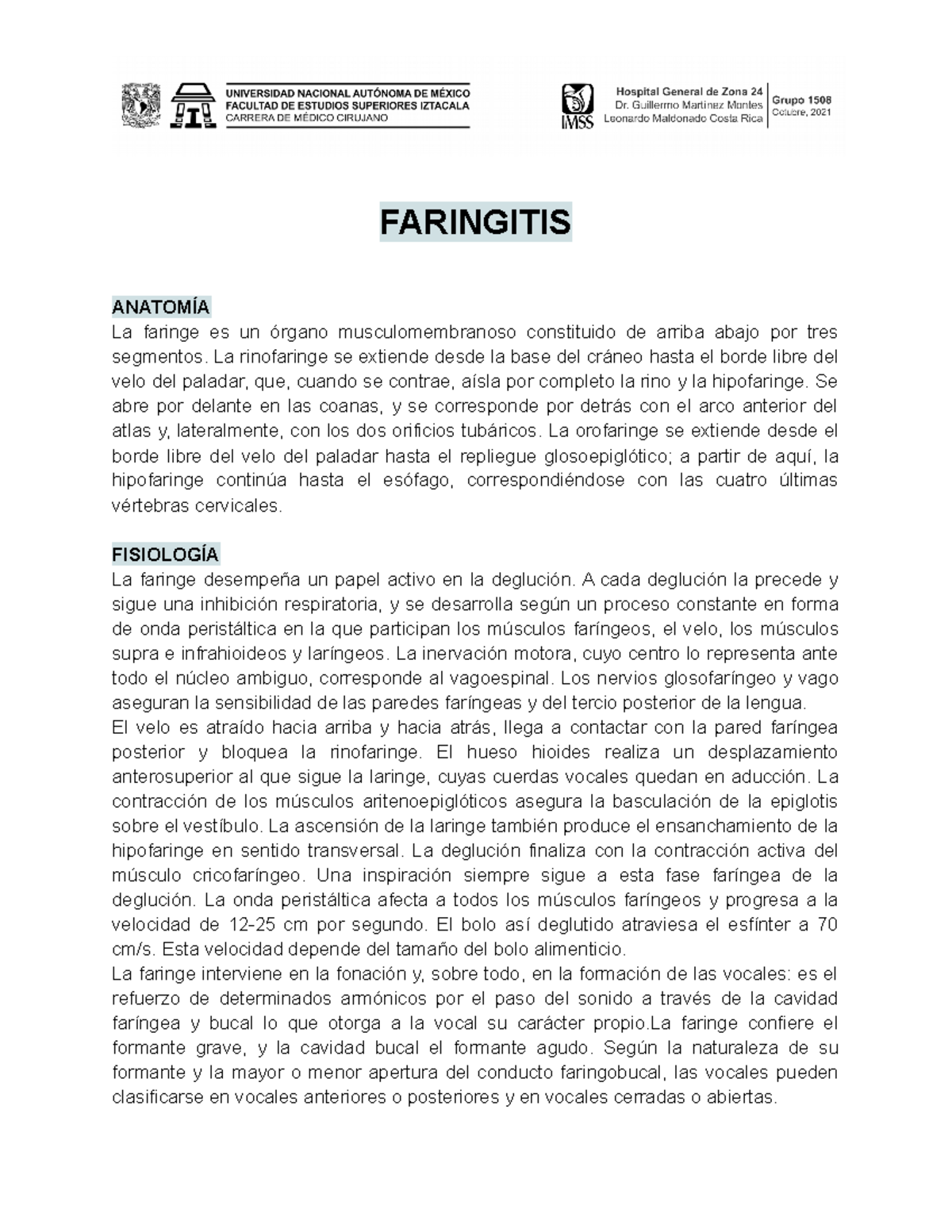 Resumen Faringitis - FARINGITIS ANATOMÍA La faringe es un órgano ...